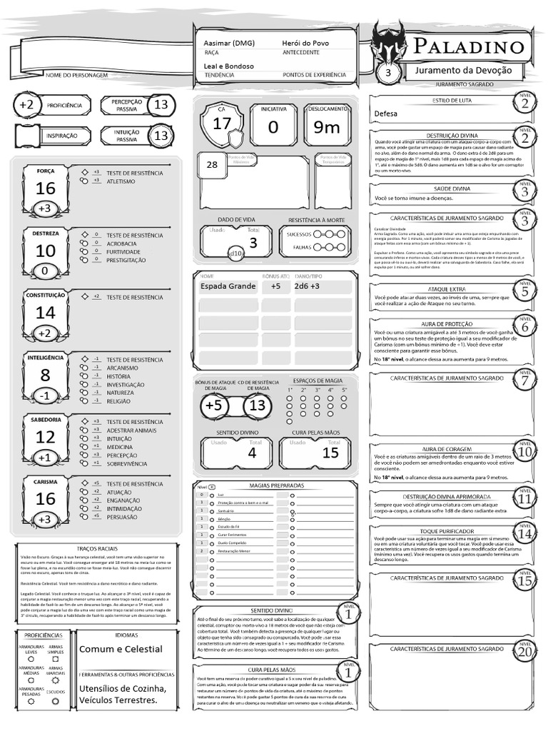 DND 5e - Ficha - Paladino Do Sol 3 | PDF