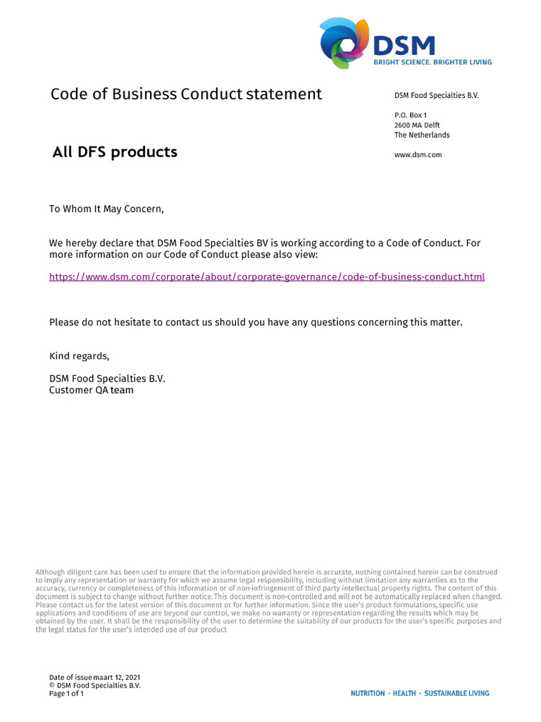 Code of Conduct Statement 2021 | PDF