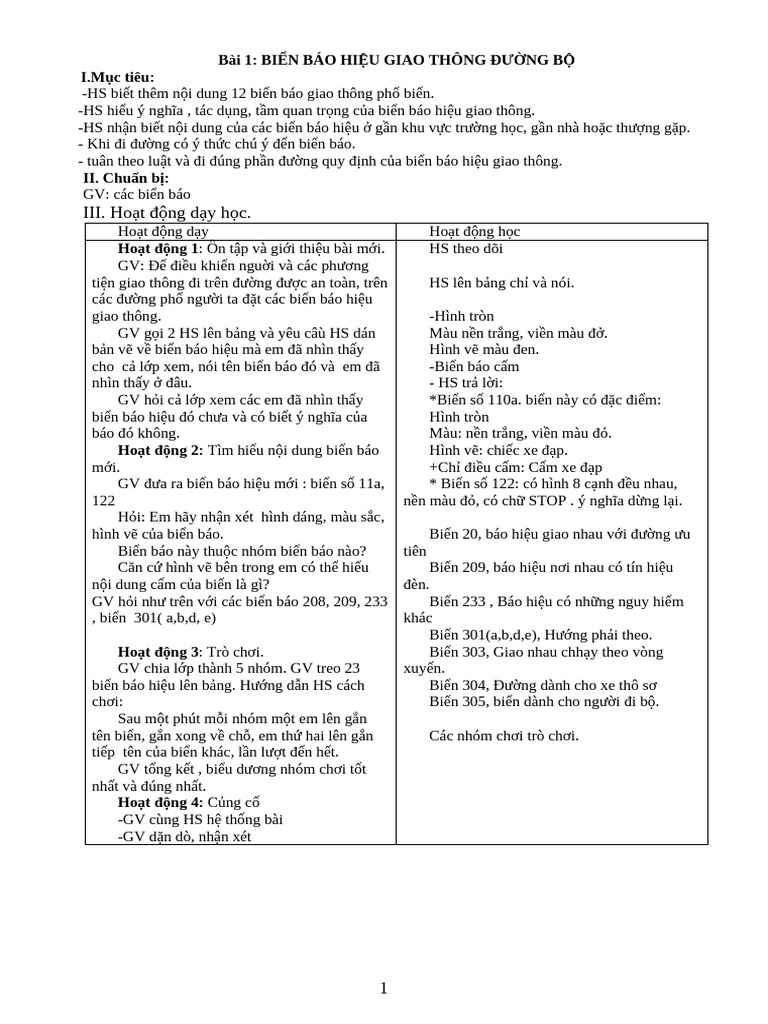 Bai 1 Bien Bao Hieu Giao Thong Duong Bo | PDF