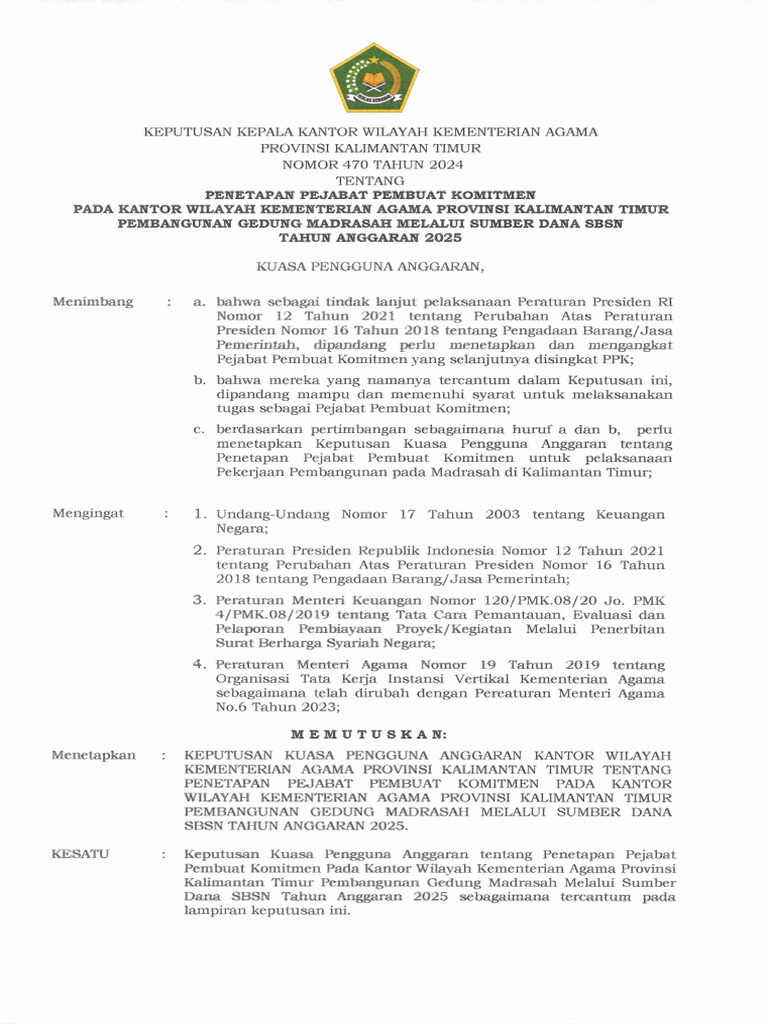 SK PPK Madrasah .470.11.2024 KK | PDF