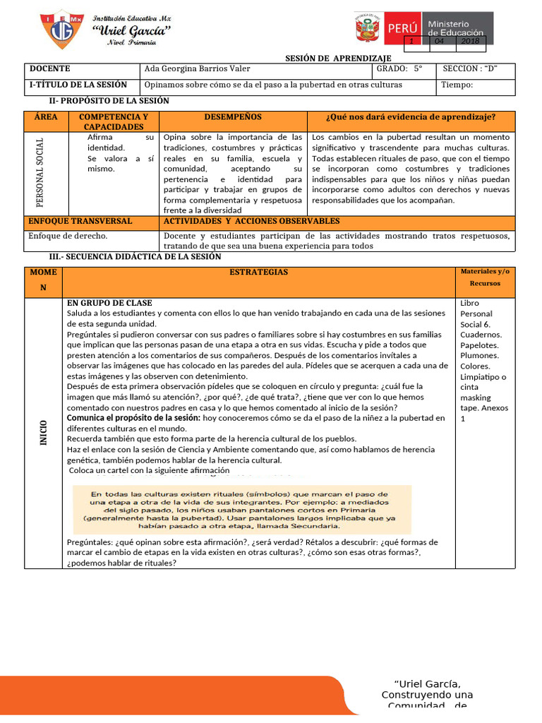 Sesion P S 11-04-18 | PDF | Aprendizaje