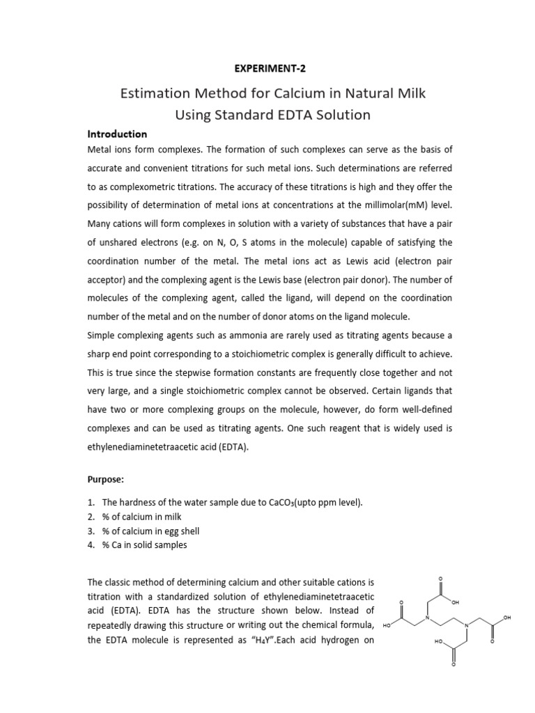 Calcium Estimation in Milk via EDTA Titration | PDF | Coordination ...