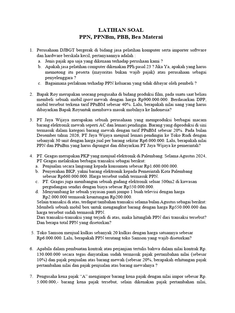 Soal PPN, PPNBM, PBB, Materai | PDF