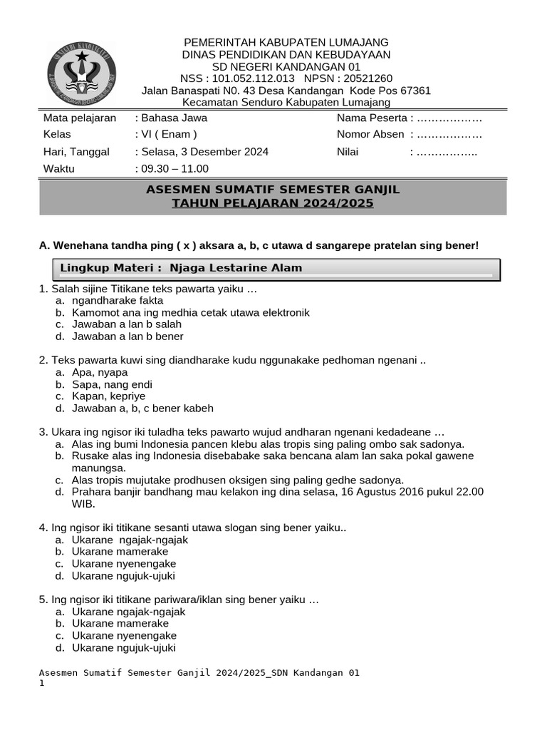 Sas Bahasa Jawa 6 | PDF