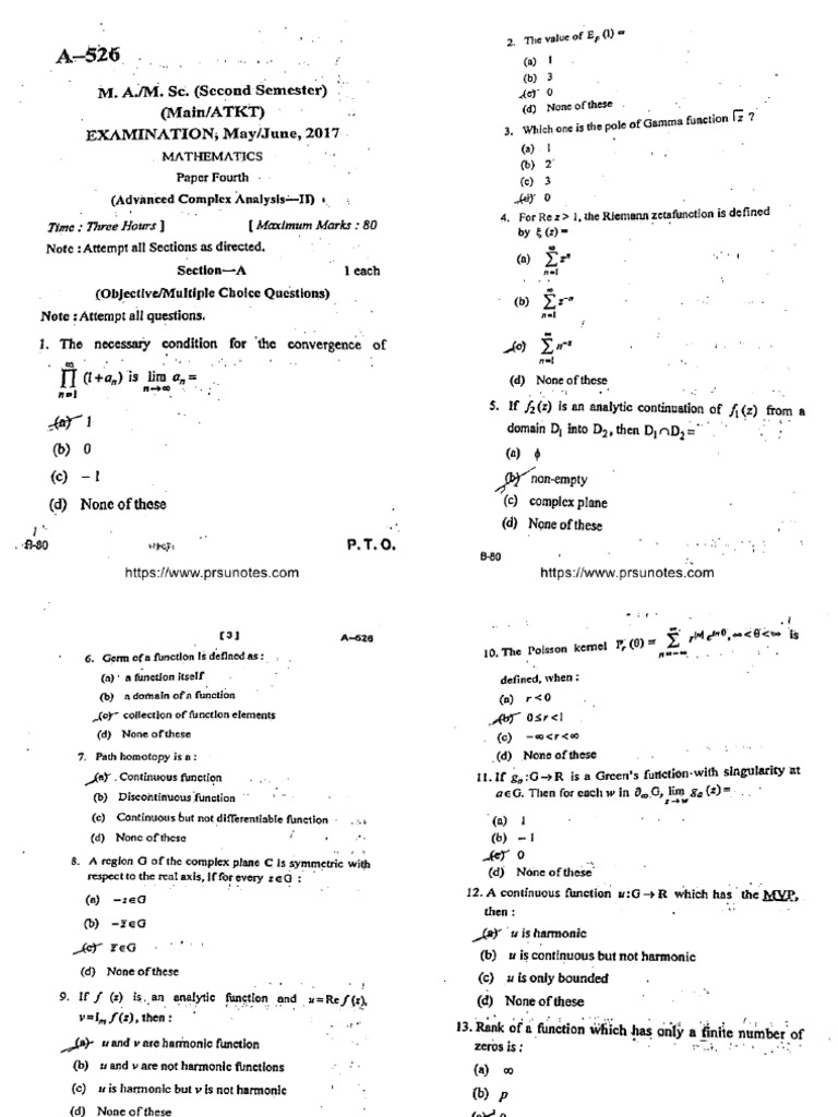 Ma MSC 2 Sem Mathematics Advanced Complex Analysis 2 | PDF