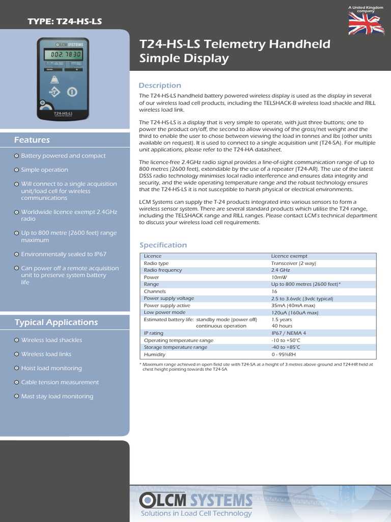 T24-HS-LS Wireless Load Cell Display | PDF | Wireless | Radio