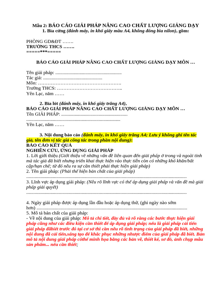 MẪU BC GIẢI PHÁP NCCL | PDF