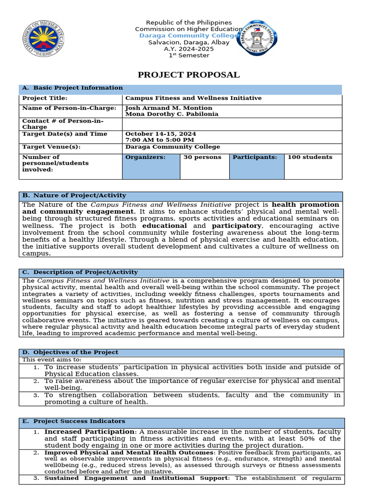 PROJECT PROPOSAL - Montion&Pabilonia | PDF | Physical Fitness ...