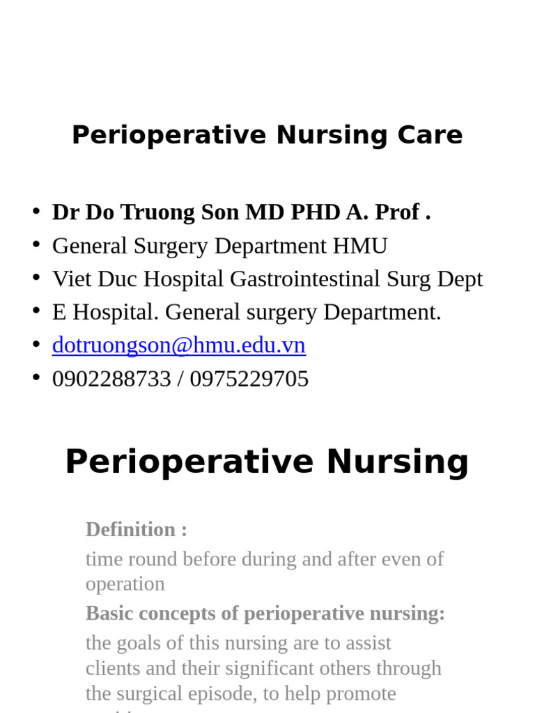 Perioperative Nursing Care Overview | PDF | Surgery | Anesthesia