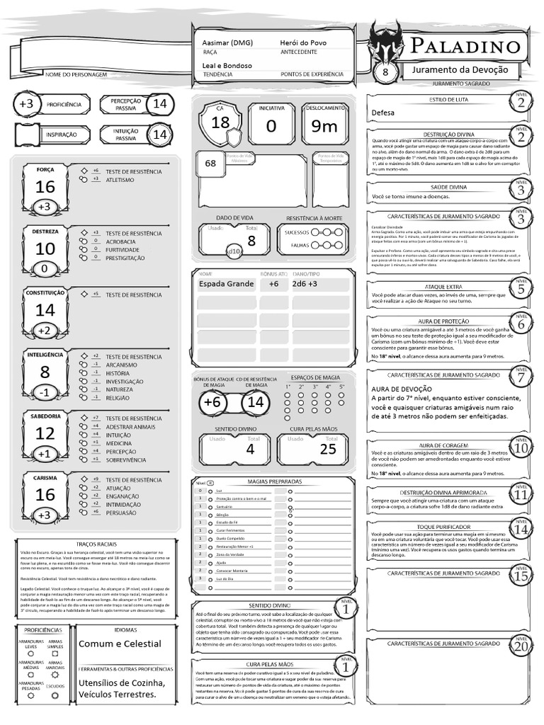 DND 5e - Ficha - Paladino Do Sol 8 | PDF