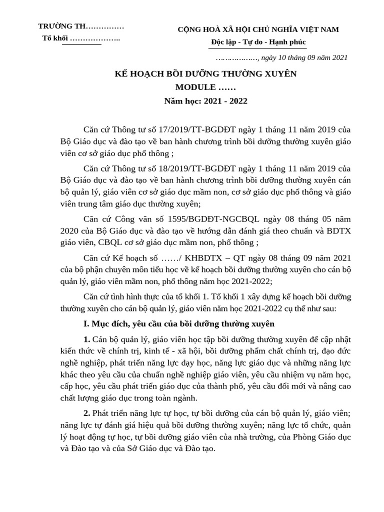 Ke Hoach BDTX Ca Nhan | PDF