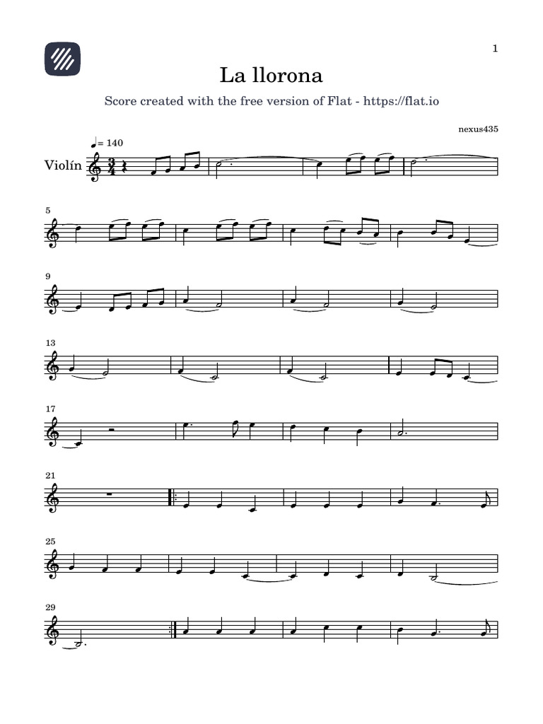 Violin Score for La Llorona | PDF