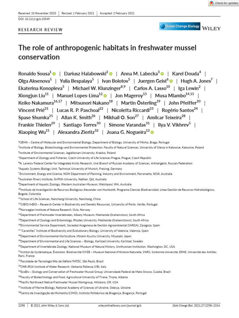 The Role of Anthropogenic Habitats in Freshwater Mussel Conservation ...