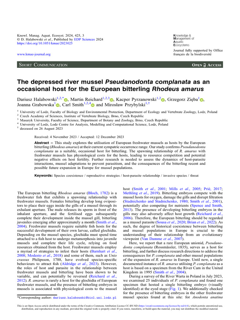 The Depressed River Mussel Pseudanodonta Complanata As An Occasional ...