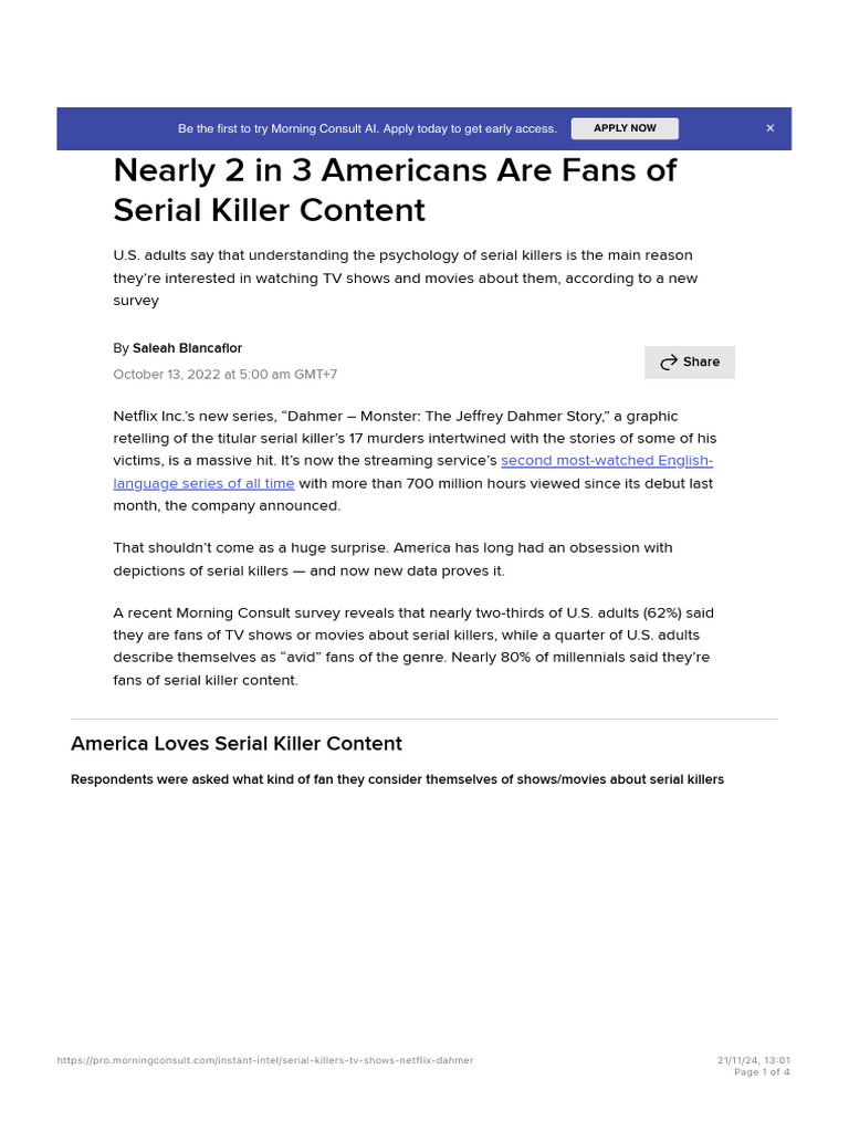 Nearly 2 in 3 Americans Are Fans of Serial Killer Content | PDF ...