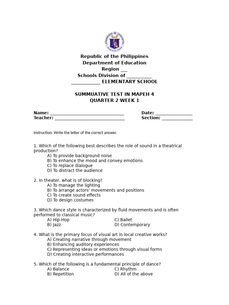 Sum Test Week 1 | PDF | Composition (Visual Arts) | Dances