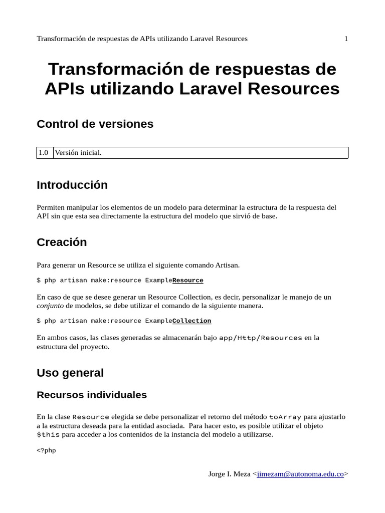 Transformación de Respuestas de APIs Utilizando Laravel Resources | PDF ...