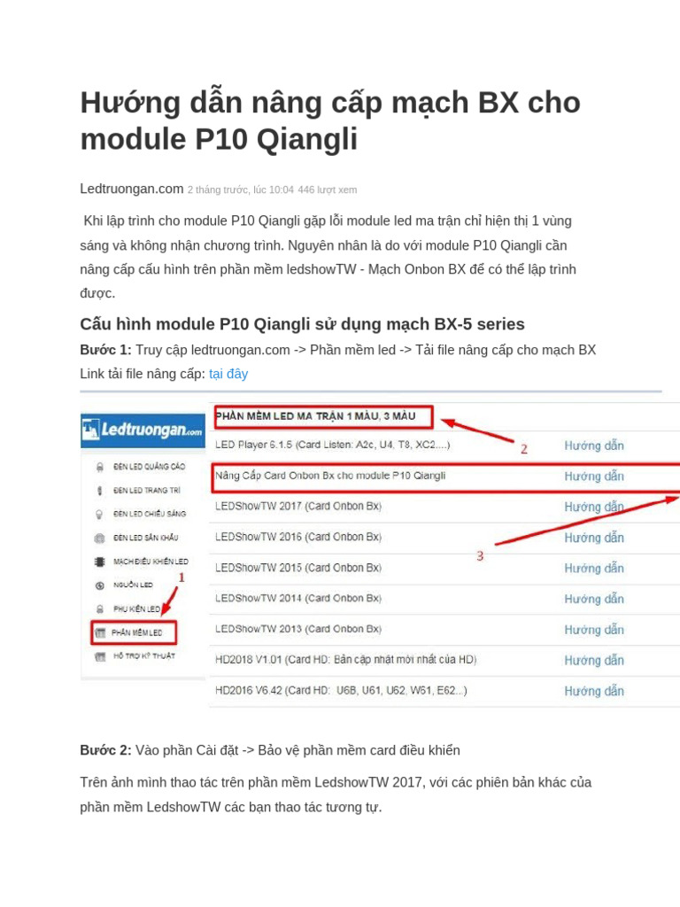 Hướng dẫn nâng cấp mạch BX cho module P10 Qiangl1 | PDF