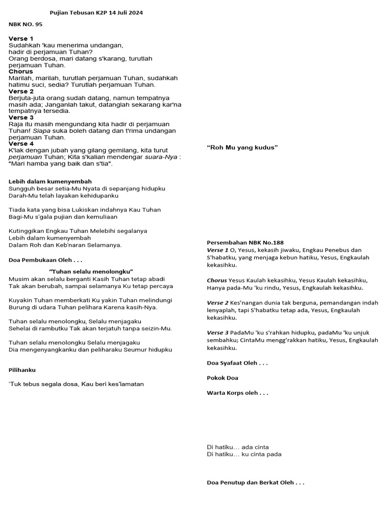 Pujian Tebusan K2P 14 Juli 2024 | PDF