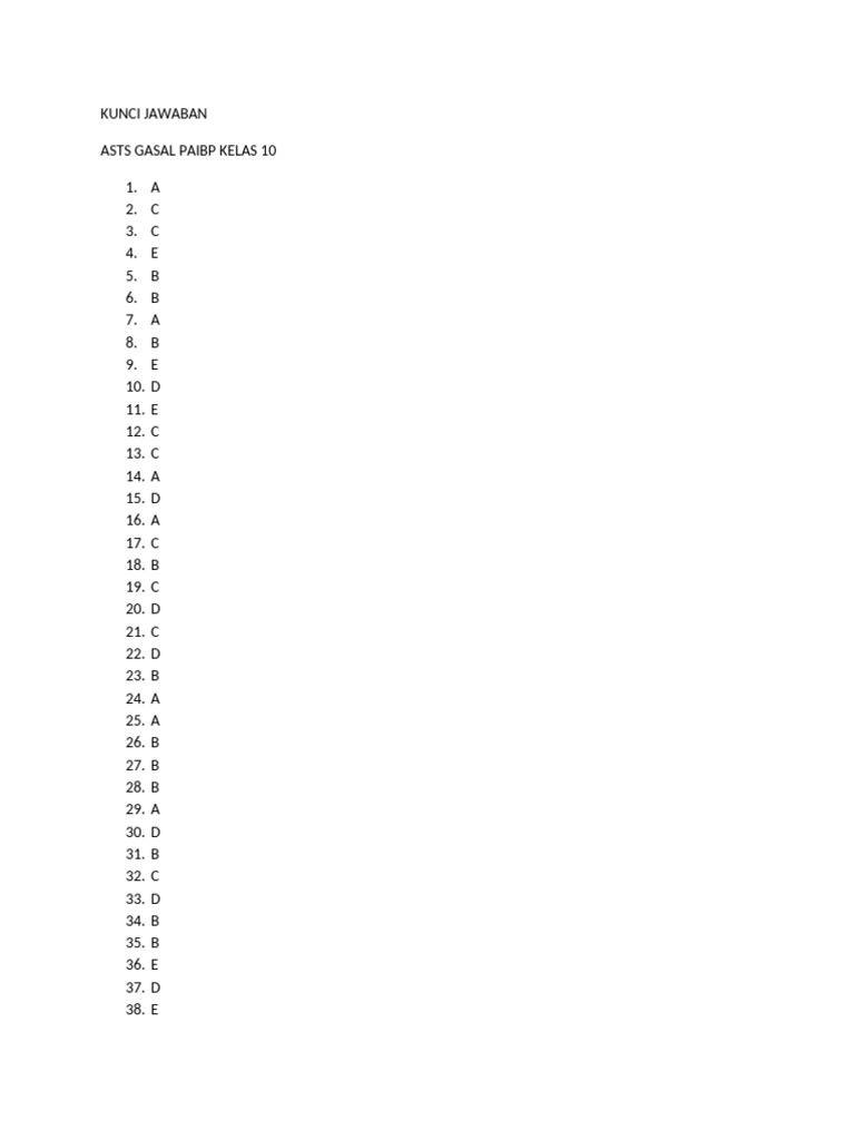 Kunci Jawaban Asts Gasal Pai Kelas 10 | PDF