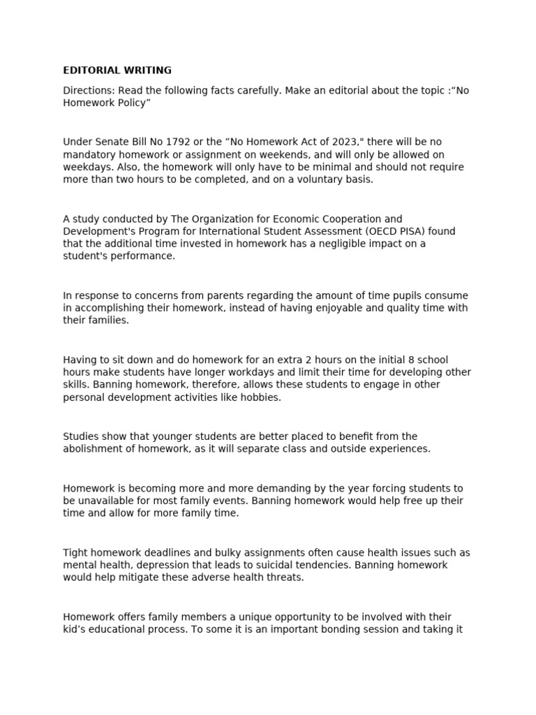No Homework Policy: Benefits and Impact | PDF | Homework | Programme ...