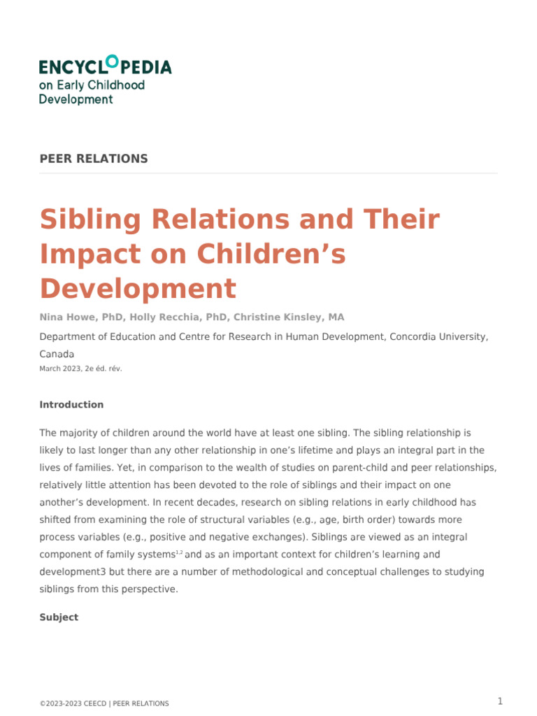 Sibling Relations and Their Impact Childrens Development | PDF ...