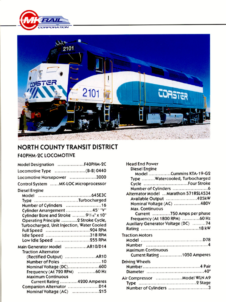 Mkrail Data Sheet F40PHM 2C NCTD | PDF