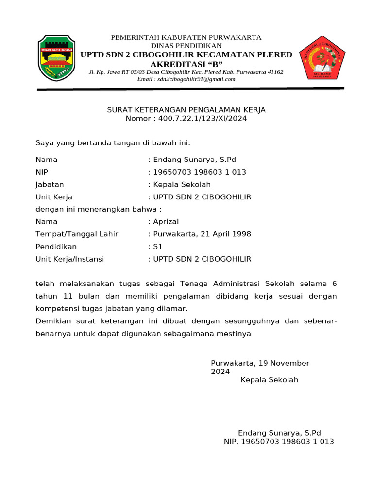 Lampiran 3 Surat Keterangan Pengalaman Kerja | PDF
