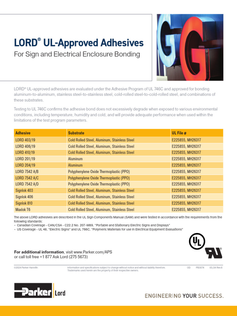 Product Brochure - LORD UL Approved Adhesives For Sign and Electrical ...