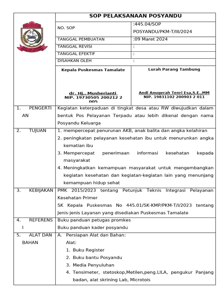Sop Pelaksanaan Posyandu | PDF