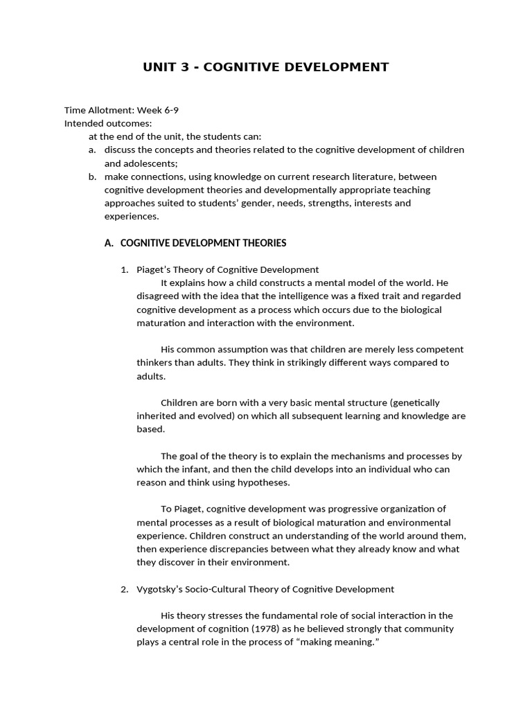 Prof. Ed. 1 Unit 3 | PDF | Cognitive Development | Language Development