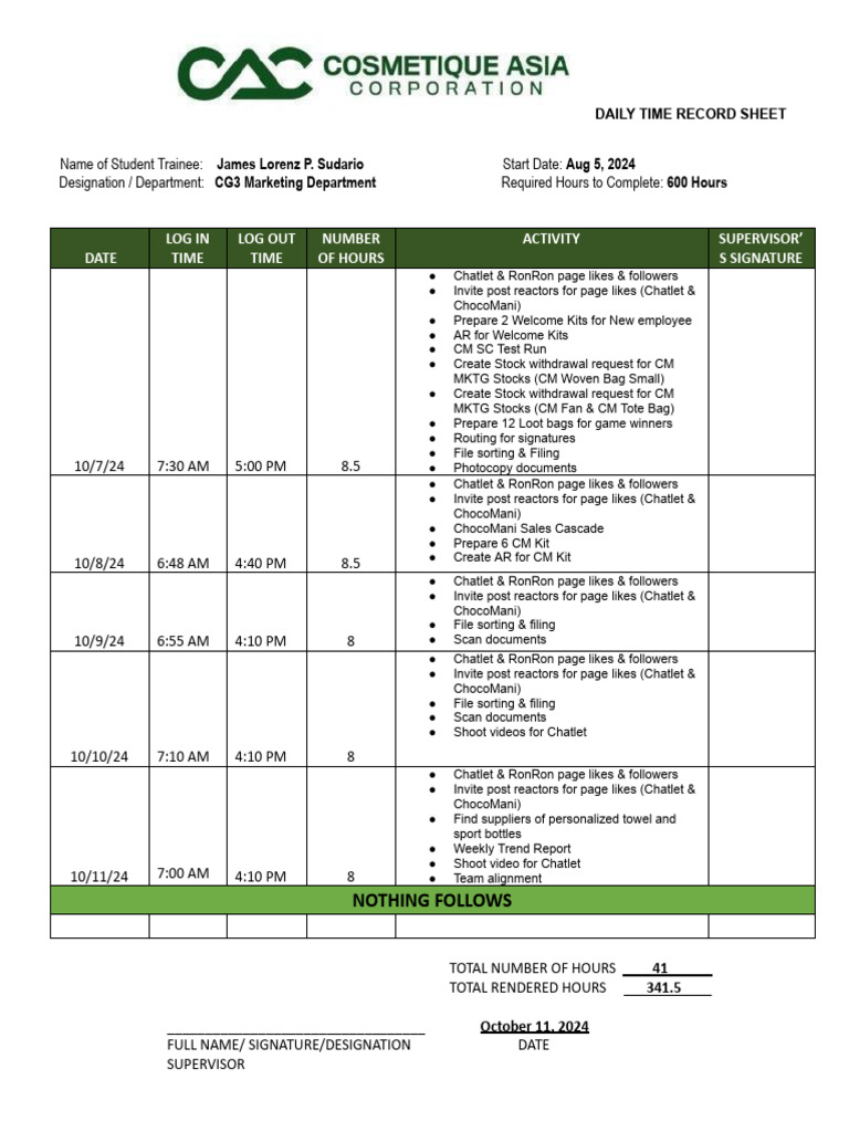 Sudario - DTR Week 10 | PDF