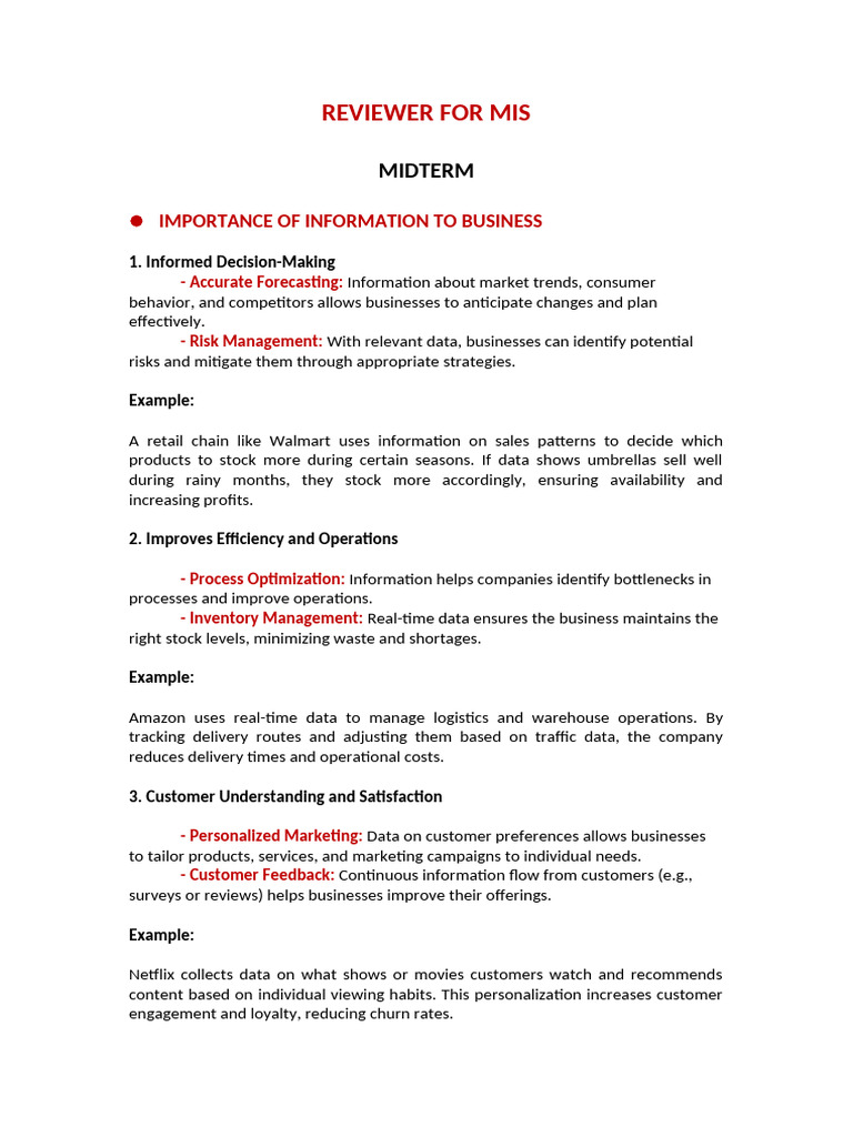 Reviewer For Mis Midterm | PDF | Information | Supply Chain