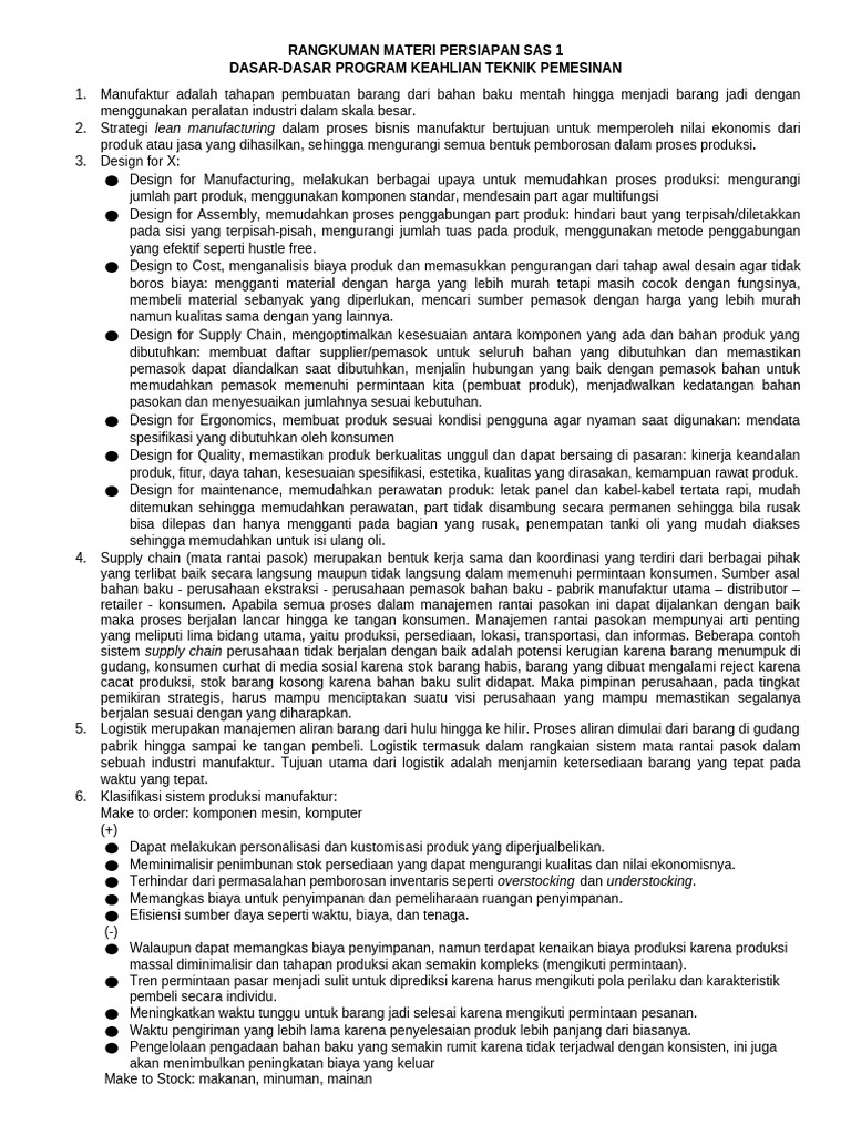 RANGKUMAN MATERI PERSIAPAN SAS 1 X TPM | PDF