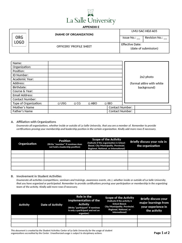 Individual Officers Profile Sheet | PDF