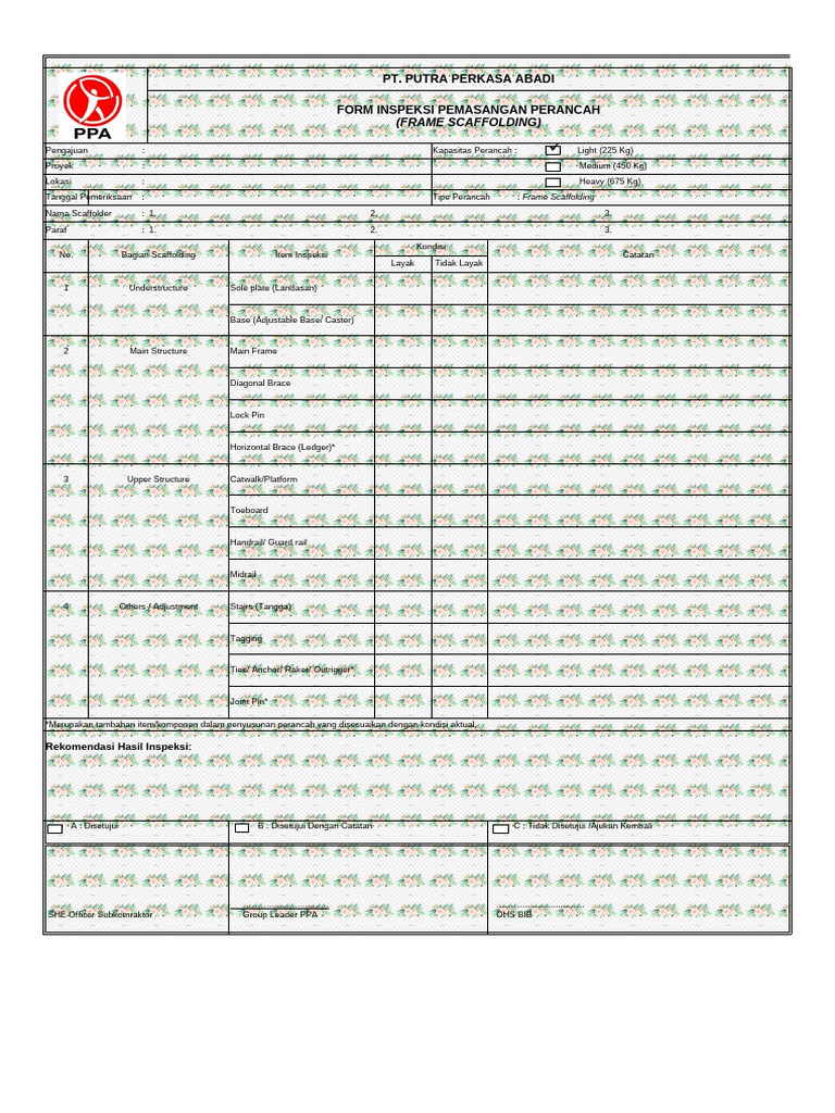 Form Inspeksi Pemasangan Perancah | PDF