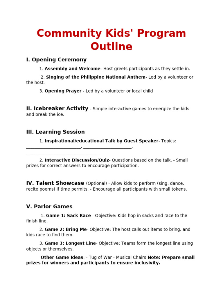 Community Kids Program Outline | PDF