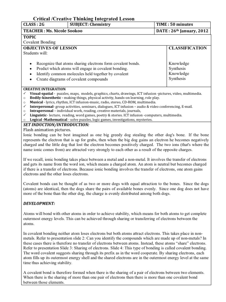 Lesson Plan - Covalent Compounds | PDF