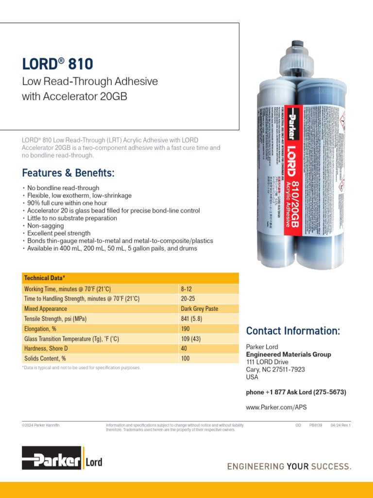 Product Brochure - LORD 810 LRT Adhesive - PB8139 | PDF | Adhesive ...