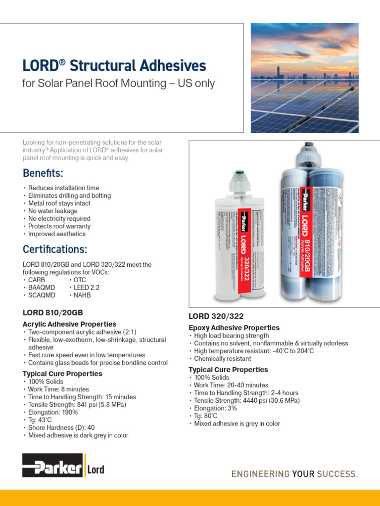 Product Brochure - LORD Structural Adhesives For Solar Panel Mounting - US Only - PB8392 | PDF ...