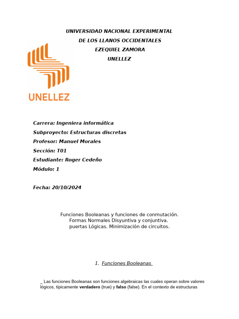 Estructuras Discretas Modulo 1 | PDF | Puerta lógica | Álgebra de Boole