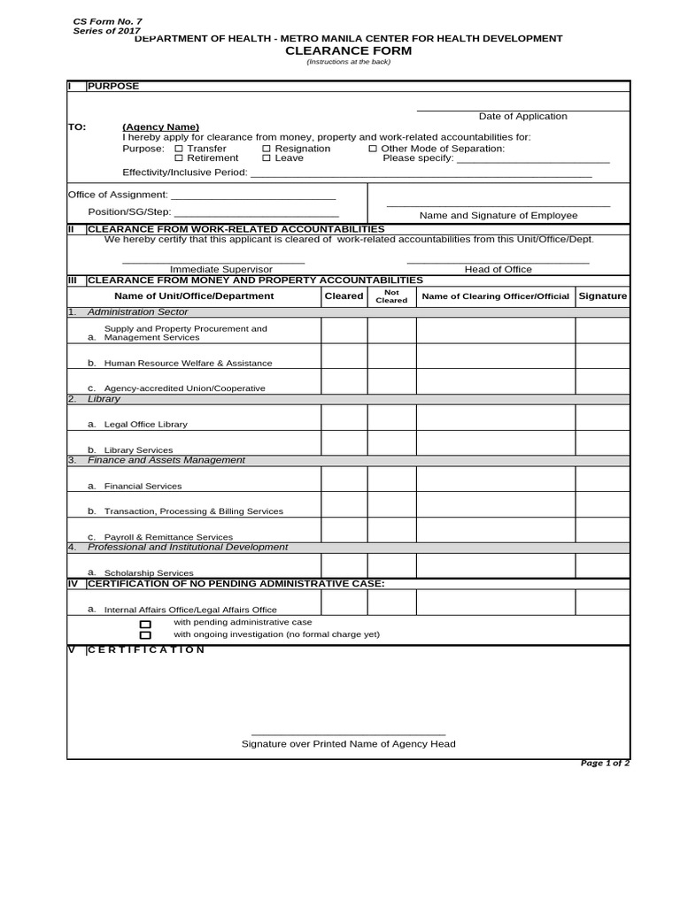 MMCHD CS Form No 7 Clearance Form | PDF | Business