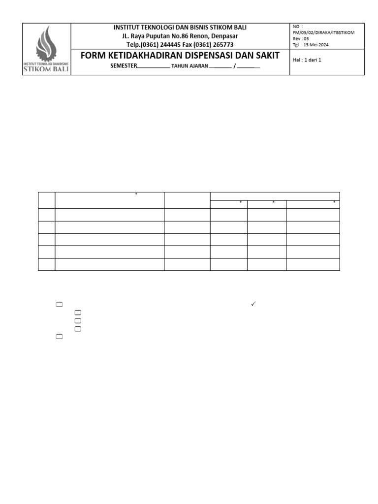 Form Dispensasi Sakit V3 | PDF