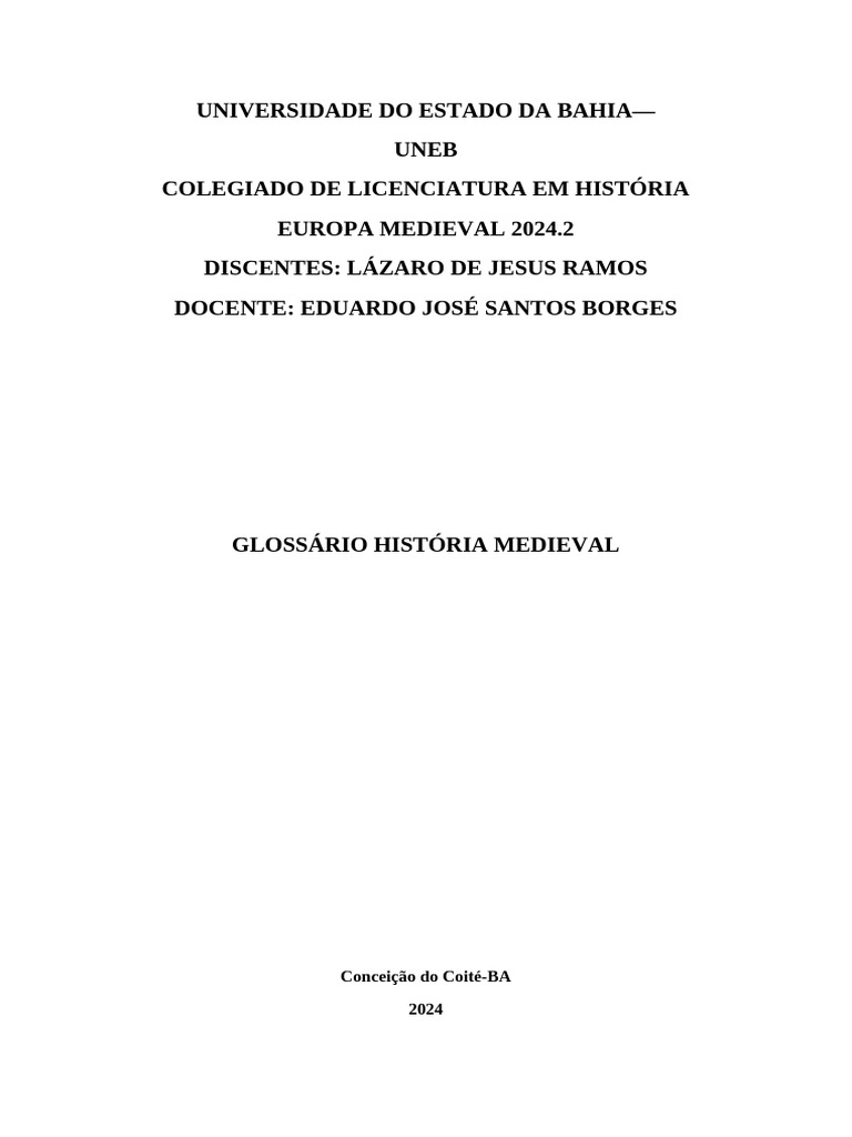 Glossário História Medieval - Feudalismo - Senhorio - Mão Mo | PDF ...