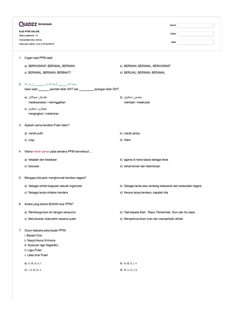 KUIZ PPIM ONLINE - Quizizz | PDF
