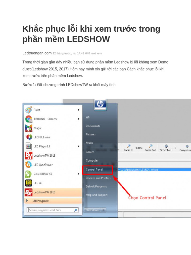 Khắc phục lỗi khi xem trước trong phần mềm LEDSHOW | PDF