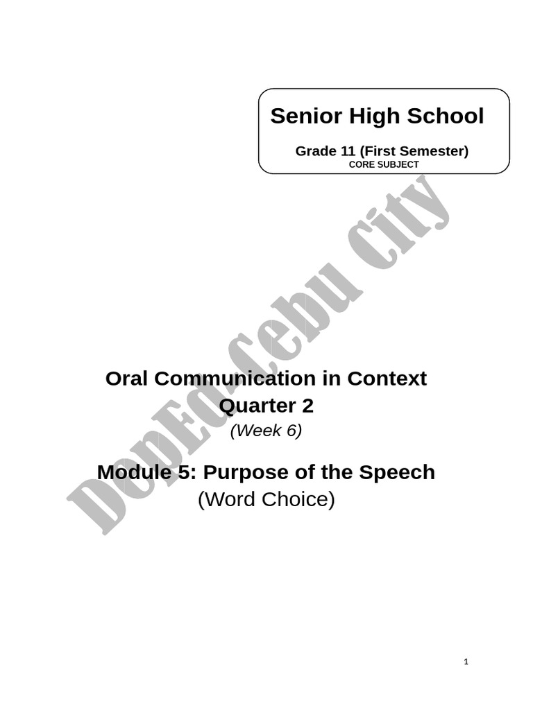 M5 Purpose of Speech Word Choice | PDF | Argument | Persuasion