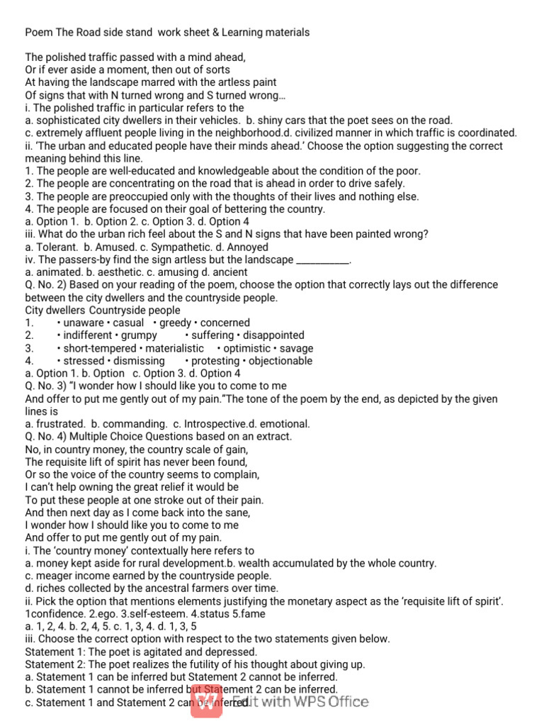 Poem Road Side Stand Worksheet | PDF