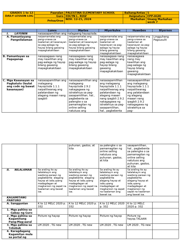 DLL 5 Week 7 Epp Agri | PDF
