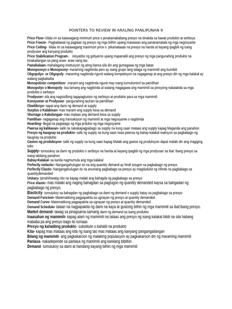 Pointers in Araling Panlipunan 9 2ND Quarter | PDF